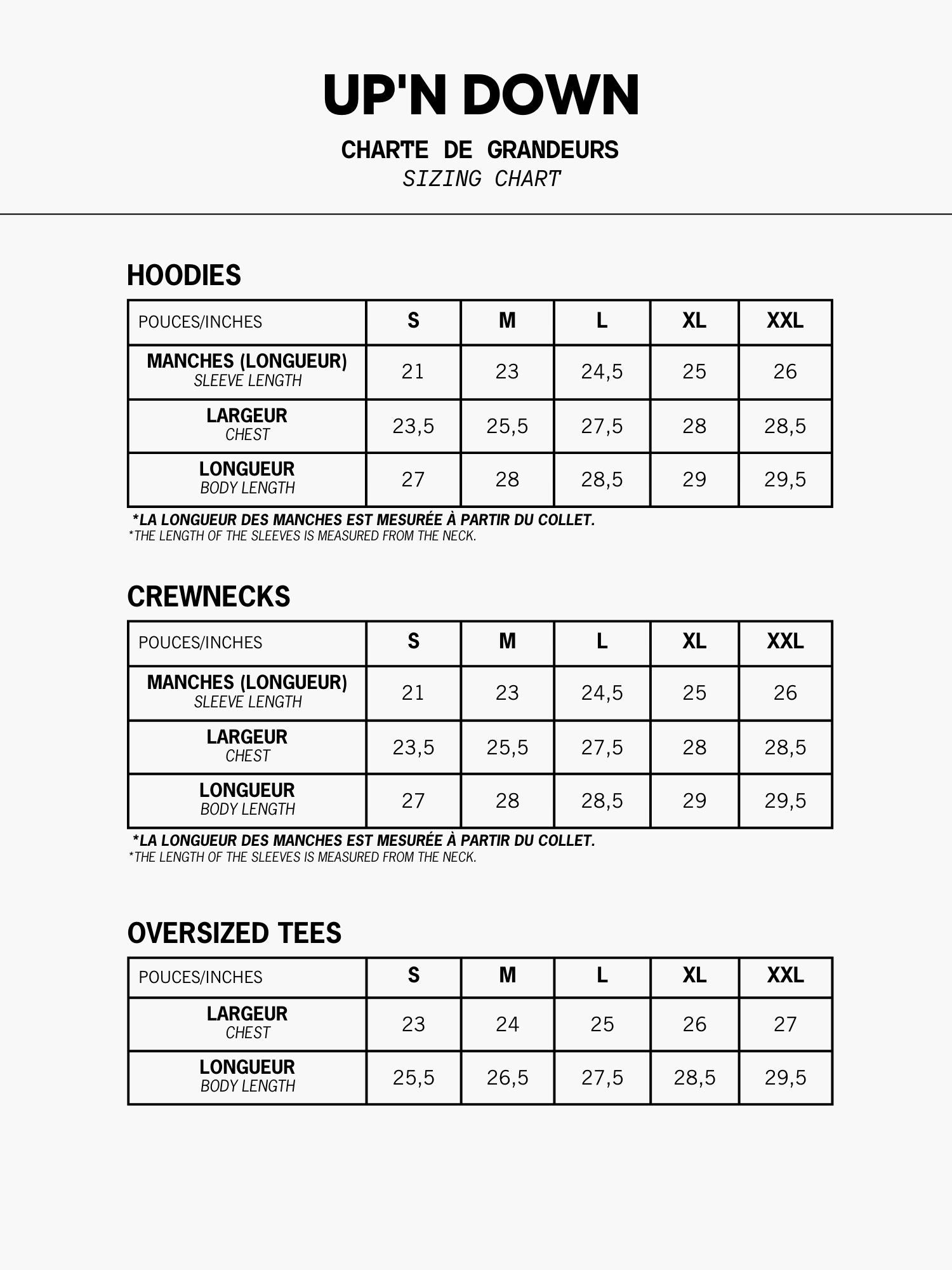 Charte de grandeurs - Up'n Down